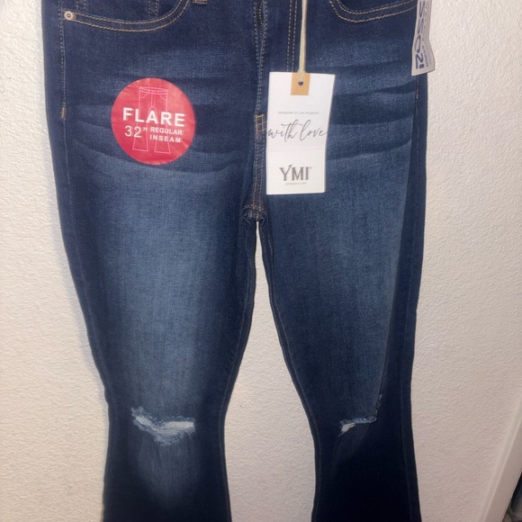 YMI | Jeans | Ymi Blue Flare Wide Leg Jeans With Distressed Details ...